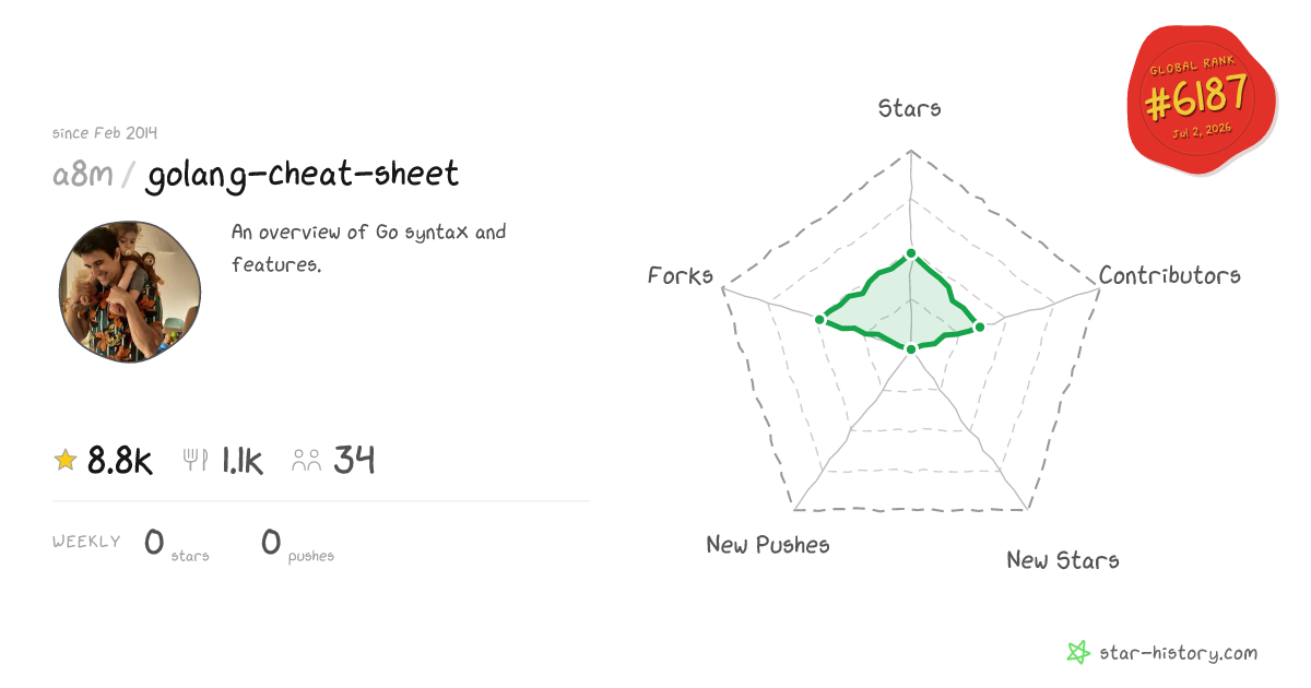 a8m/golang-cheat-sheet - 8.8k Stars · Global Rank #6163